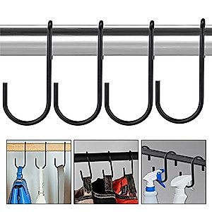 YOYETECO 10 Pack Purse Hanger Black S Hooks, Unique Twisted S Hooks Heavy Duty Bag Hanger, Closet Rod Hooks for Hanging Handbags, Purses, Belts, Scarves, Hats, Pots and Pans, Large 4.33 Inch
