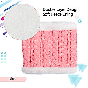 Kids Winter Hats Gloves Scarf Set for Girls Toddler Beanie Baby Neck Warmer Warm Thick Fleece Lining Thermal Pink Knit Cap with Cute Pom Pom for 6-10 Years Old, Gifts for Childrens