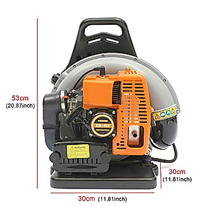 Futchoy Commercial Backpack Leaf Blower, 65CC 2-Stroke Gasoline Powered Blower with Adjustable Outlet Length Nozzle, Suitable for Domestic and Industrial Use