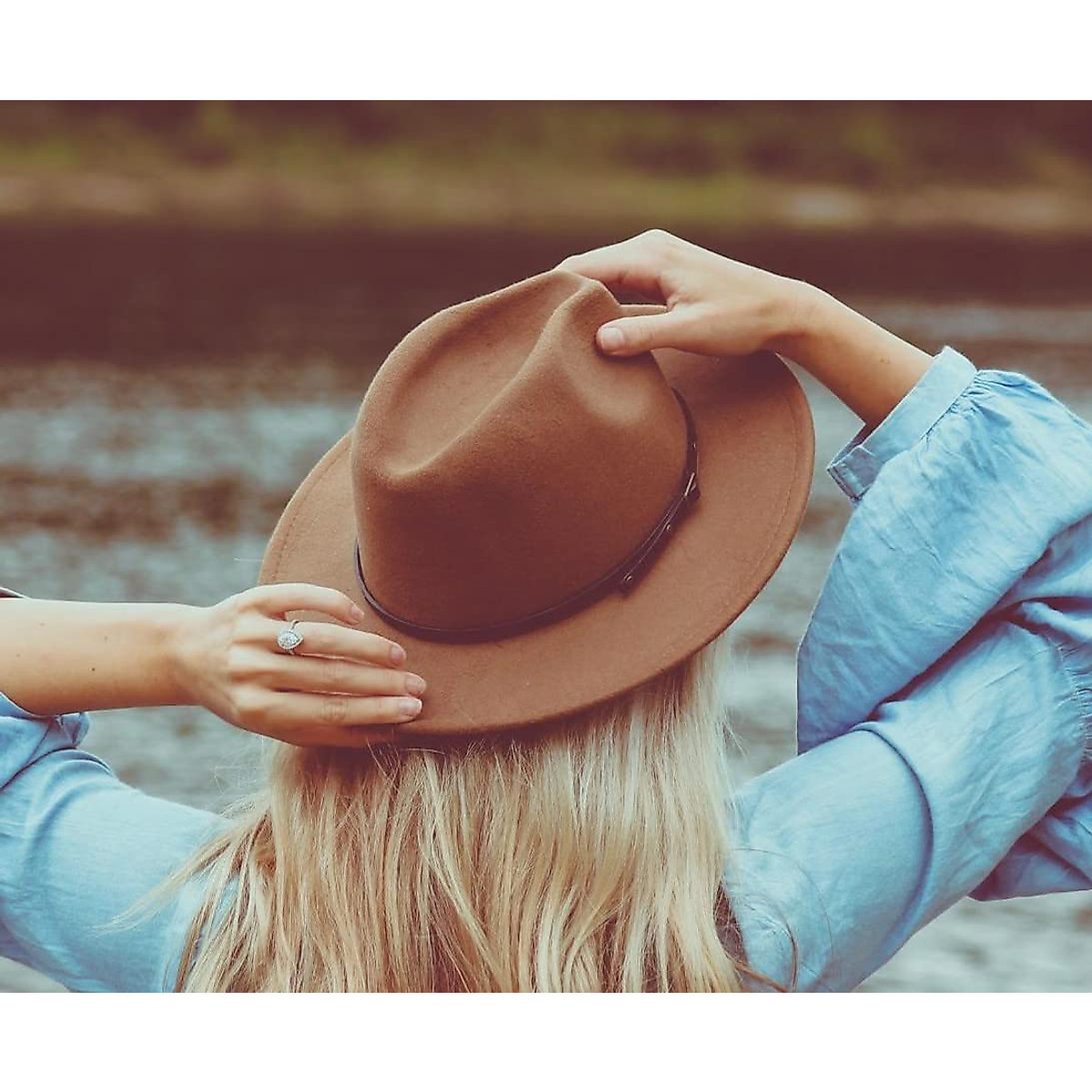 【2 Pack】 Fedora Hats for Women Fashionable Classic Wide Brim Womens Fedora Hat (Black + Khaki)