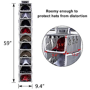 KEEGH Hat Organizer for Closet Hanging Hat Rack Cap Holder Closet Organizer for Baseball Storage 10 Shelf Cap Organizer with Dust Cover and Side Mesh Pockets