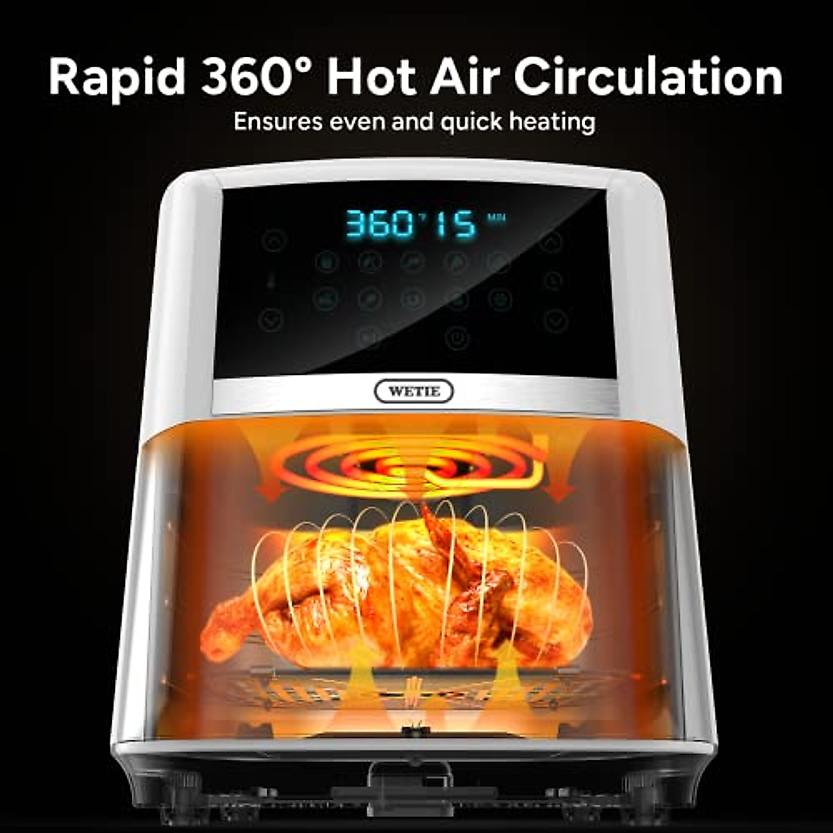 Air Fryer White, WETIE 7.5 Quart Air Fryer Oven Oilless Cooker, 1700W Hot Air Fryers with Digital LED Touch Screen, 10 Preset Cookings, Non-stick Basket, Suitable for Large Families, Recipe Included, White