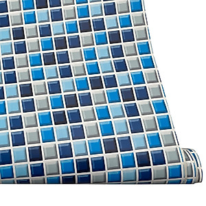 Yifely Royal Blue Mosaic Kitchen Cupboard Decor Paper Self-Adhesive Shelf Liner Countertop Sticker 17.7 Inch by 9.8 Feet