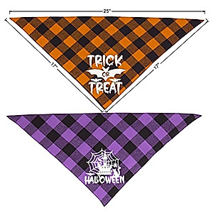 Halloween Dog Bandana, 2 Pack Reflective Holiday Fall Dog Bandanas Scarves Buffalo Plaid Dog Halloween Bandanas for Small Medium Large Dogs Pets Puppies