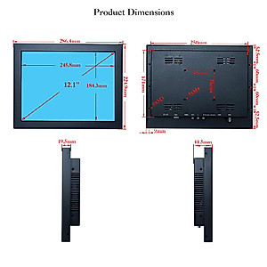 iChawk 12.1'' inch Monitor 800x600 4:3 AV BNC HDMI-in Built-in Speaker Remote Control LCD Screen for Industrial Equipment, PC Display with USB Interface Small Video Player Pluggable U-Disk W121MN-591