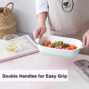 Small Ceramic Baking Dish Pan, 9 x 6inches Mini Casserole Dishes with Handles, Rectangular Baking Pans Nonstick Porcelain Bakeware Set Dish Set for Oven Cooking, 2-Piece, White