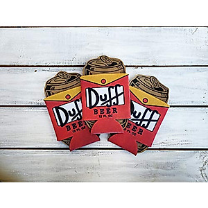 Duff Beer Homer Simpson SET OF 3 Hilarious Can Cooler Fathers Day Gift Coozie Football Party Favor Game Night Beverage Beer Gifts for Dads Moms Brother Uncle Sister Aunt Coozie Great Gift DUFKOOZX3