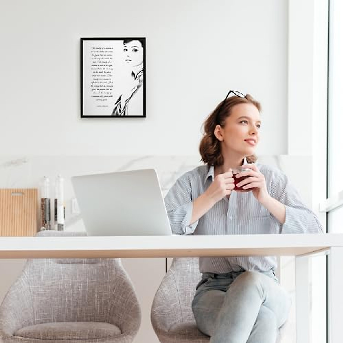 The Beauty of a Woman-Audrey Hepburn Inspirational Quotes Wall Art. Motivational Typographic Poster with Silhouette Image Ideal For Home Decor, Office Decor & Salon Decor, Unframed-8x10"