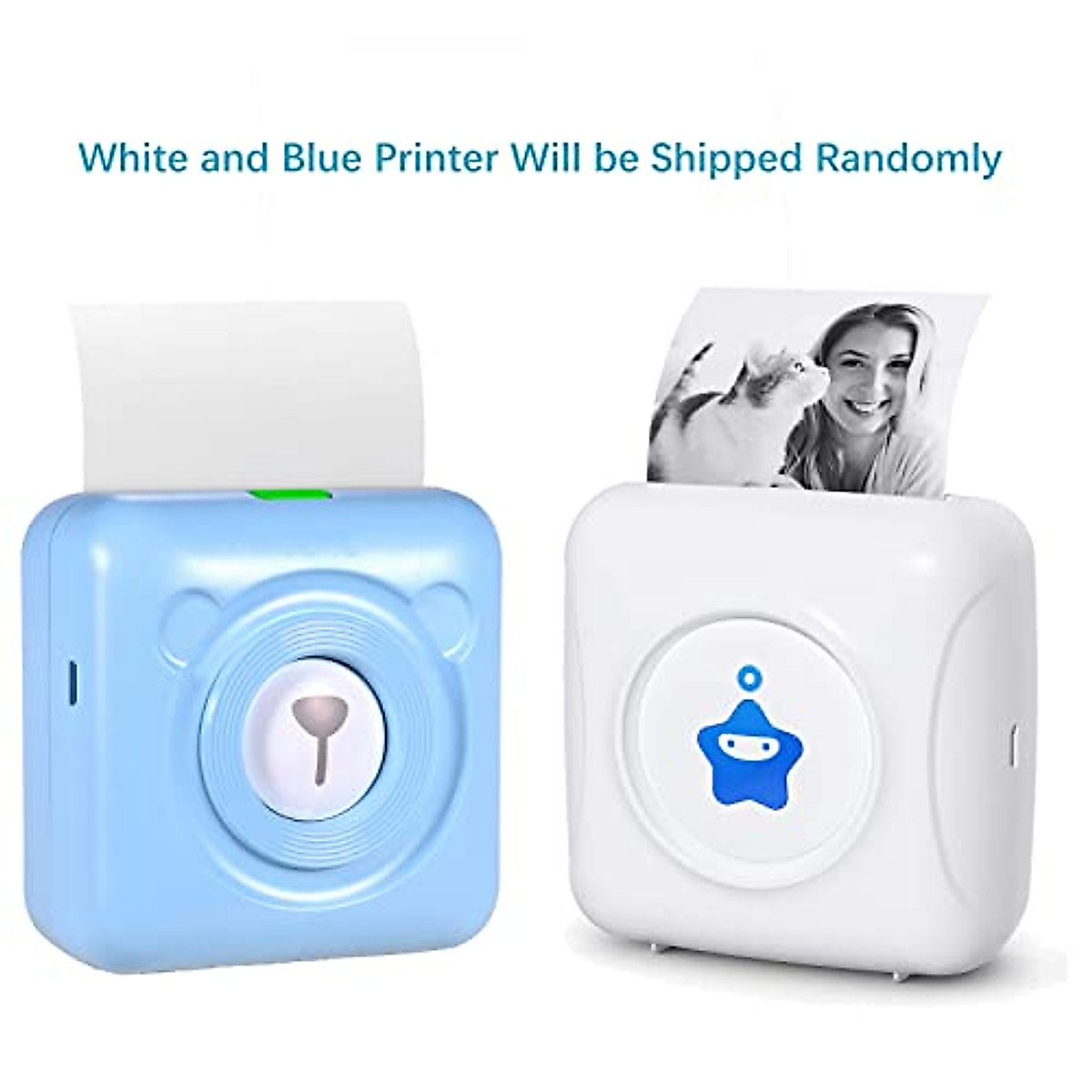 Portable Printer, Mini Printer Wireless Bluetooth Mobile Thermal Printer, Pocket Printer with 1 Roll Printing Paper for Android iOS Smartphone, Inkless Printer for Label Receipt Photo Journal