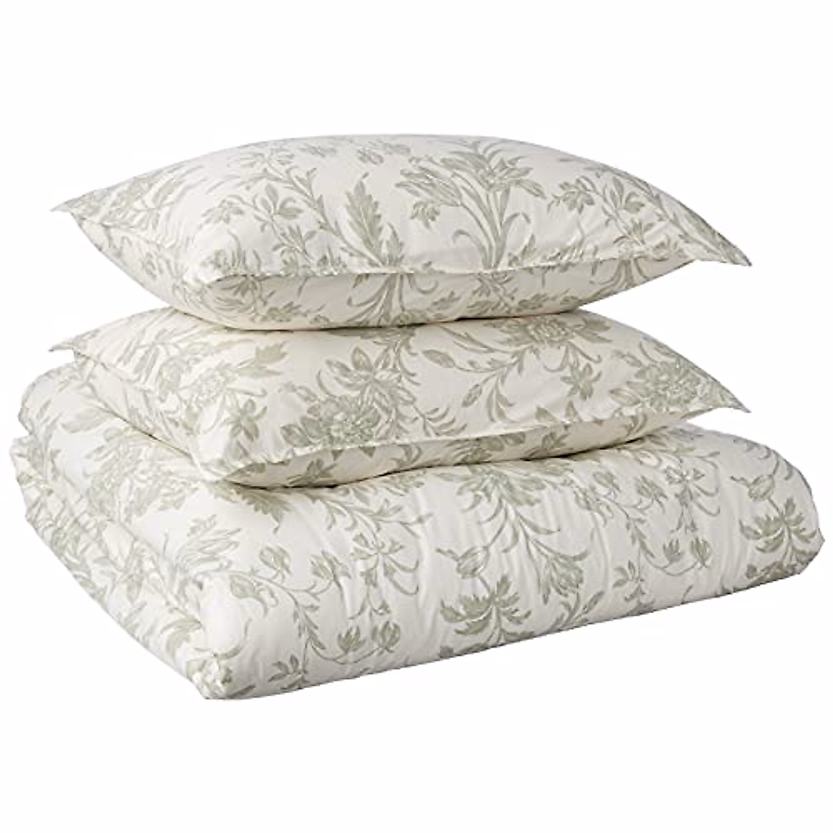 Laura Ashley Home - Queen Duvet Cover Set, Reversible Cotton Bedding with Matching Shams, Lightweight Home Decor for All Seasons (Natalie Sage, Queen) Green