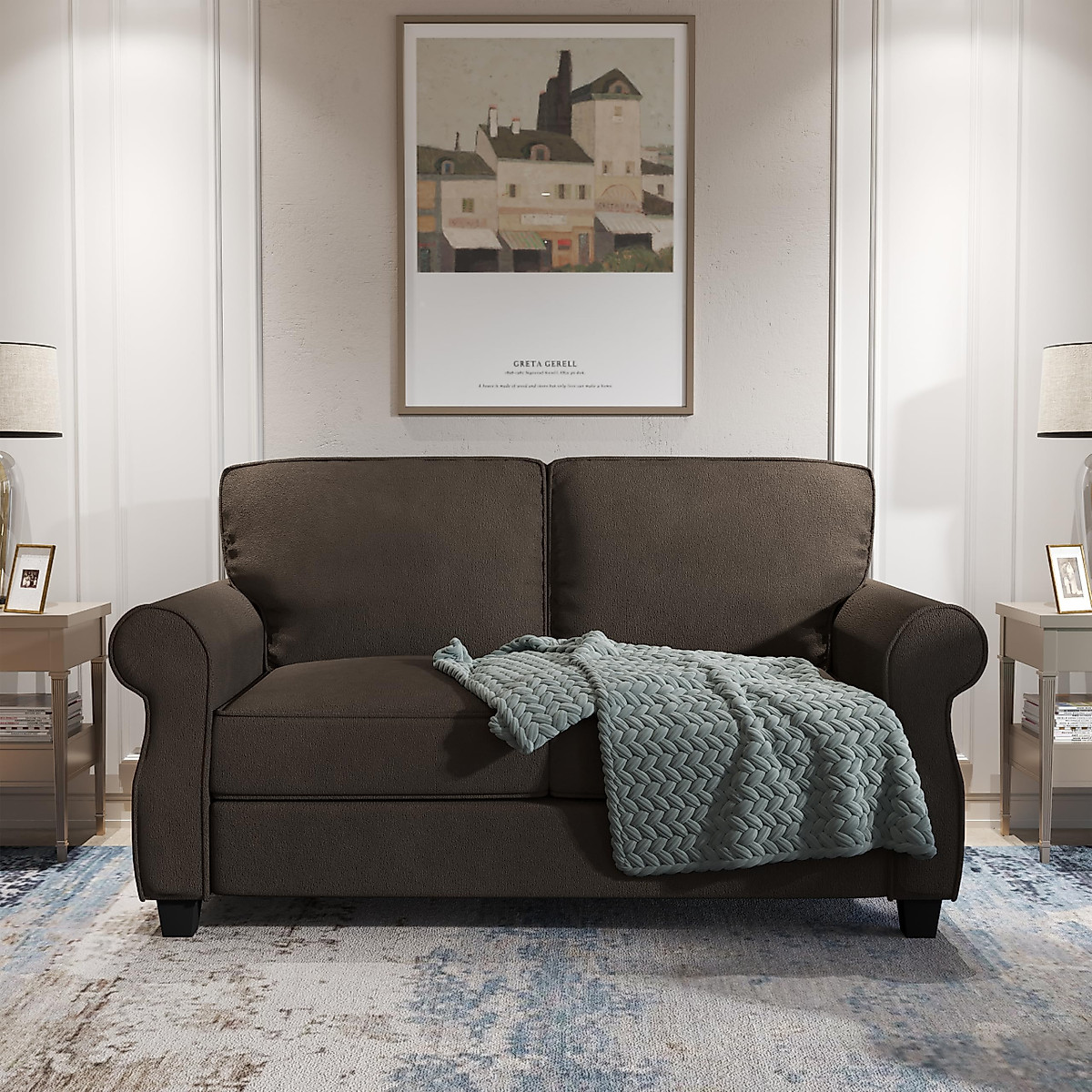 ZeeFu 56" Loveseat Sofa Couch: Modern Brown Velvet Love seat Sofa Couch, Mid Century 2 Seat Comfortable Small Sofa - Easy Install Soft Sofa Couch for Small Spaces Living Room Bedroom Apartment Office