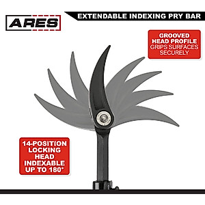 ARES 46003-21-Inch to 33-Inch Extendable Indexing Pry Bar - 14-Position Adjustable Angle Head - High Strength Chrome Vanadium Steel
