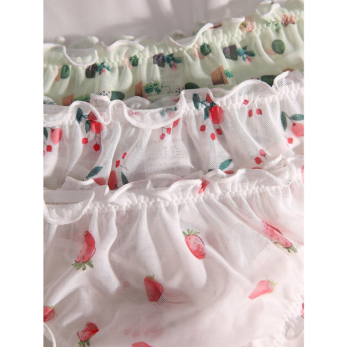 SHENHE Women's 3 Packs Sheer Mesh Lettuce Trim Cute Thong Mid Rise Panties Multicolor S