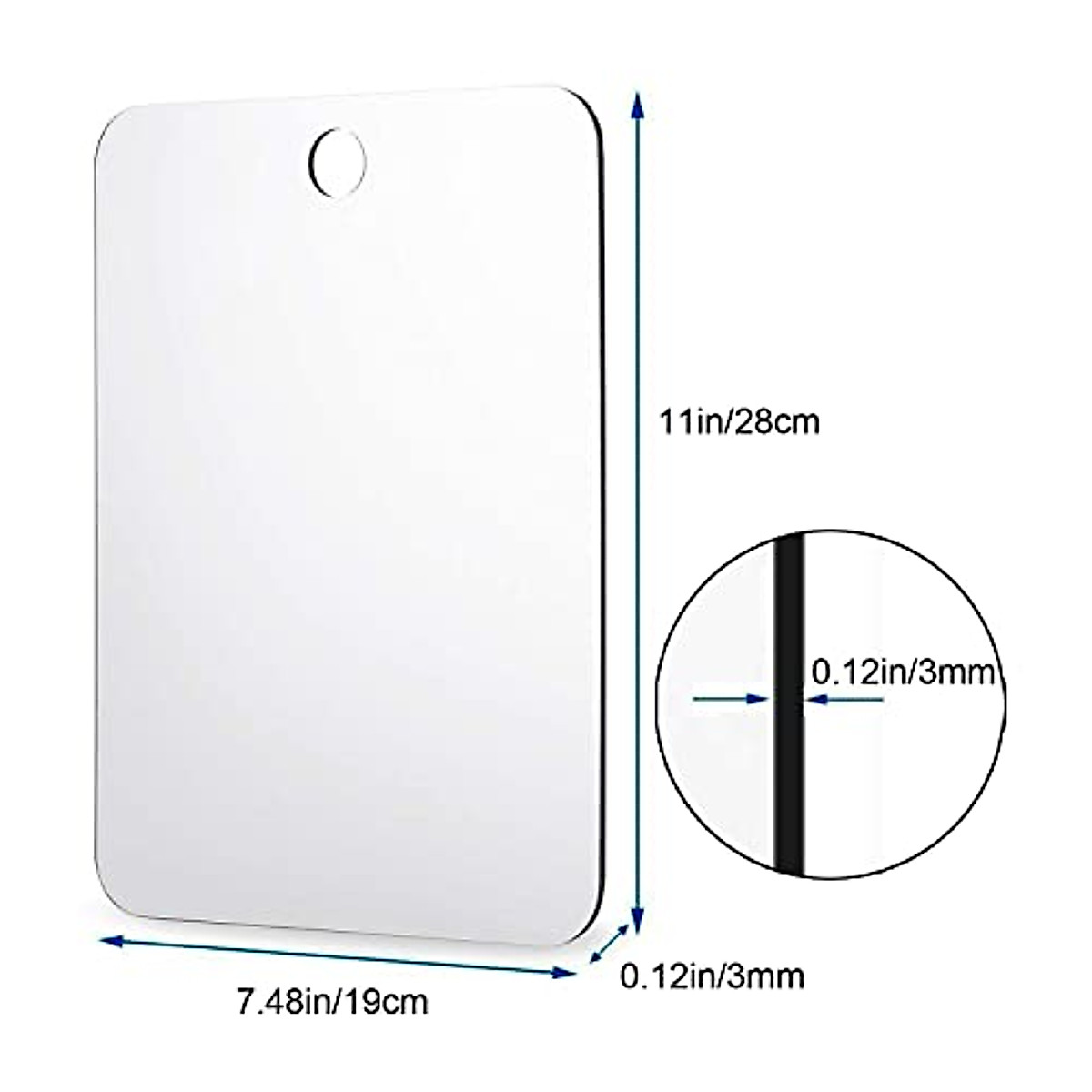 Shower Mirror Shaving Mirror Acrylic Mirror Small Mirror Travel Makeup Mirrors Bathroom Mirror Wall Hanging Plastic Mirror for Women Men 11" x 7.48" with 1 Adhesive Hooks