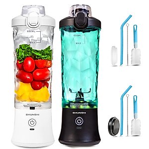2 Portable Blender, Personal Size Blender for Shakes and Smoothies with 6 Blades Mini Blender 20 Oz for Kitchen,Home,Travel(White+Black)