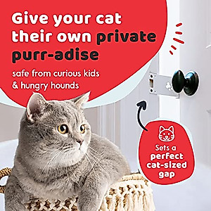 TheDoorLatch Cat Door Strap and Latch, Sturdy Door Holder for Keeping Dogs and Kids Out of Rooms, Litter Boxes, and Food, White Powder Coated Cat Door Latch, 3.5 to 4.5 Inches Opening