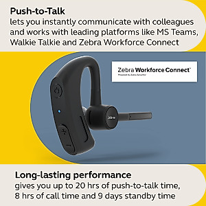 Jabra Perform 45 Ear Hook Mono Bluetooth Headset - Advanced Ultra-Noise-Cancelling Microphone, Push-to-Talk Functionality, Face2Face Mode and Discreet Design - Black