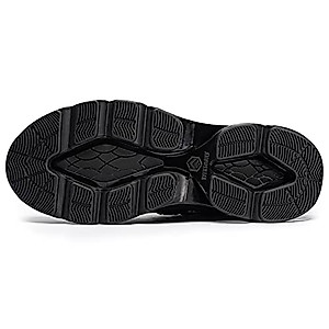 DYKHMATE Steel Toe Shoes for Men Women Lightweight Fashion Safety Sneakers Breathable Comfortable Safety Toe Slip On Tennis Shoes for Work (9, Black White)