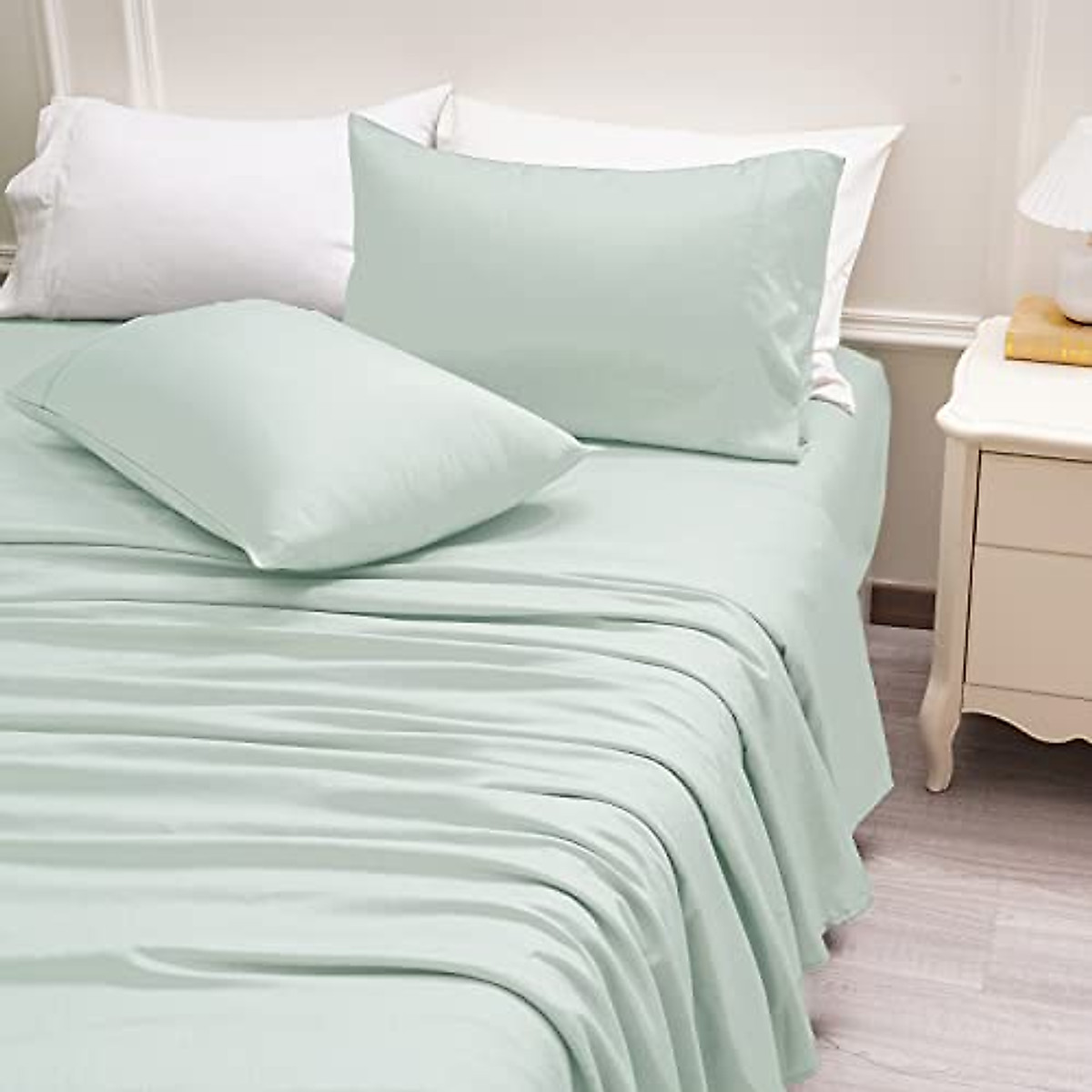 PHF Cooling Bamboo_ Sheets Set Twin Size, 3 Piece Silky Soft Viscose from Bamboo_ Bed Sheets Set, 1800 Thread Count 16 Inch Deep Pockets, Ultra Soft Smooth Breathable Bedding Sheets, Sage Green