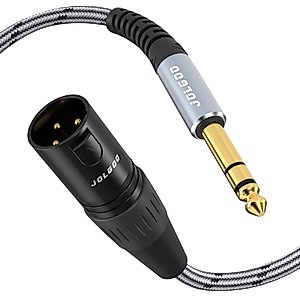 JOLGOO 1/4 Inch TRS to XLR Male Cable, Balanced 6.35mm TRS Plug to 3-pin XLR Male, Quarter inch TRS Male to XLR Male Microphone Cable, 6.6 Feet