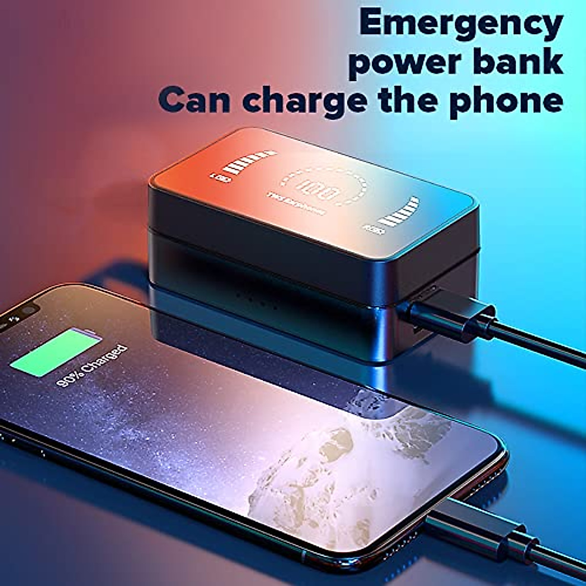 H3S Bluetooth 5.0 Wireless Earbuds IPX7 Waterproof TWS 9D HiFi Stereo Headphones in Ear Built in Mic Headset with 3500mAh Power Bank Mirror