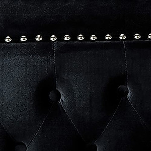 Iconic Home Chava Headboard Velvet Upholstered Button Tufted Double Row Silver Nailhead Trim Modern Transitional Full/, Queen, Black
