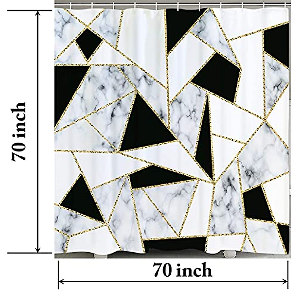 Marble Bathroom Set, Durable Waterproof Black and White and Gold Shower Curtain Set with Non-Slip Rugs and Toilet Lid Cover, 1 Shower Curtain (12 Hooks), 3 Toilet Mat & Lid Cover