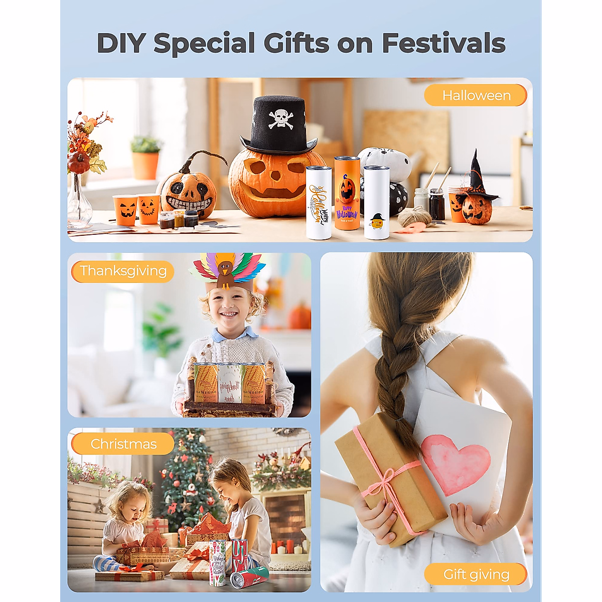 Hiipoo Sublimation Tumblers Bulk 20 oz Skinny, Stainless Steel Double Wall Insulated Straight Tumbler Cups Blank White with 4 Lids, 4 Straws and Brushes,5 Shrink Wrap Films(4 Pack )