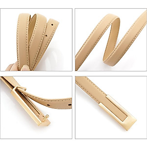 BAOKELAN Women Leather Belt Skinny Waist Belts for Dress Thin Waist Belt with Gold Buckle for Jeans Pants Apricot