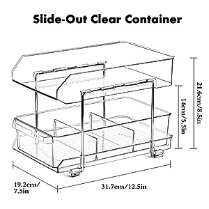 Simetufy 2 Tier Clear Organizer with Dividers, Multi-Purpose Slide-Out Bathroom Vanity Countertop Closet Organization, Under Sink Organizers and Storage, Kitchen Pantry Medicine Cabinet Bins, 2 Pack