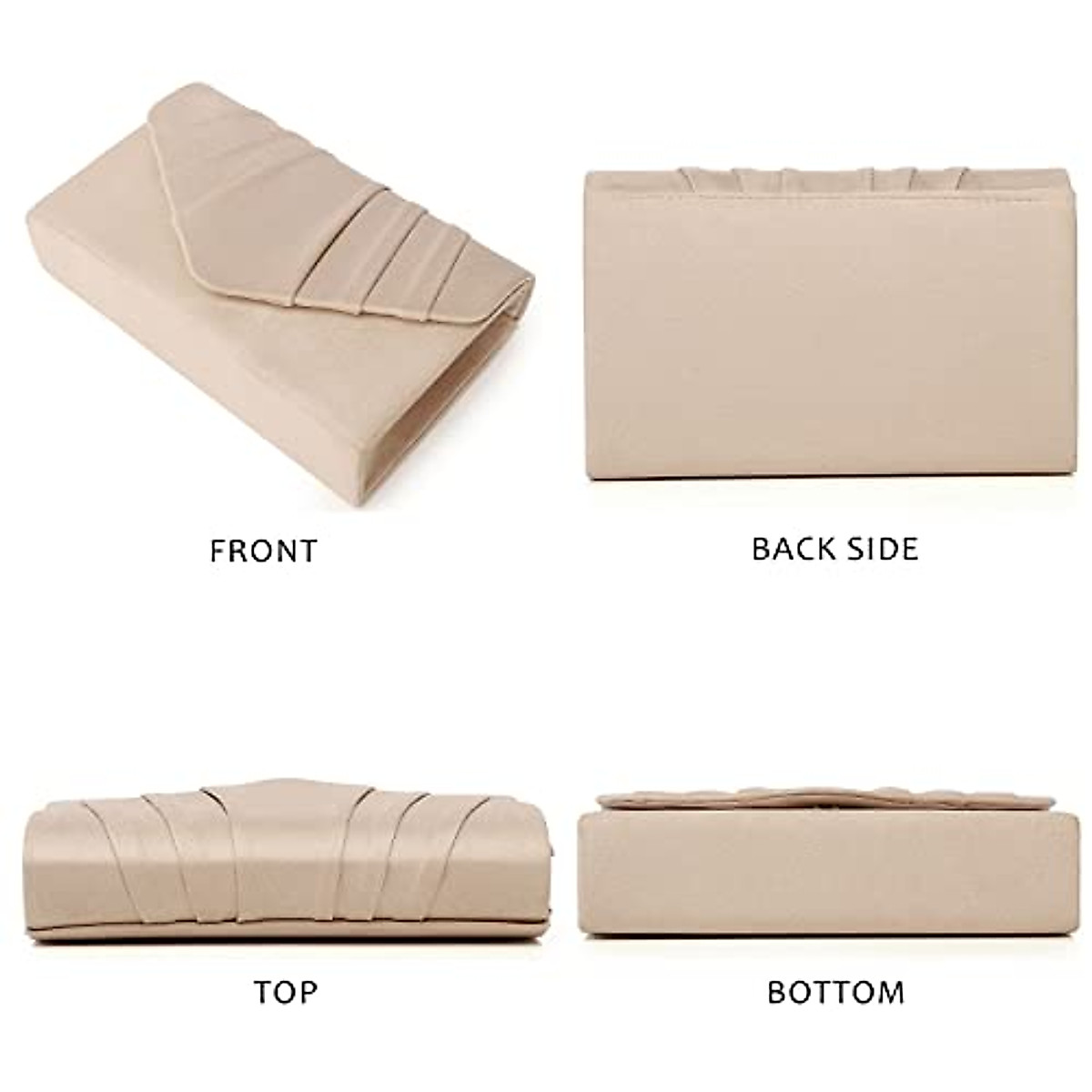 Labair Women's Evening Handbags Pleated Suede Evening Bag Velvet Clutch Bag Wedding Bridal Dress Purse. (Nude)