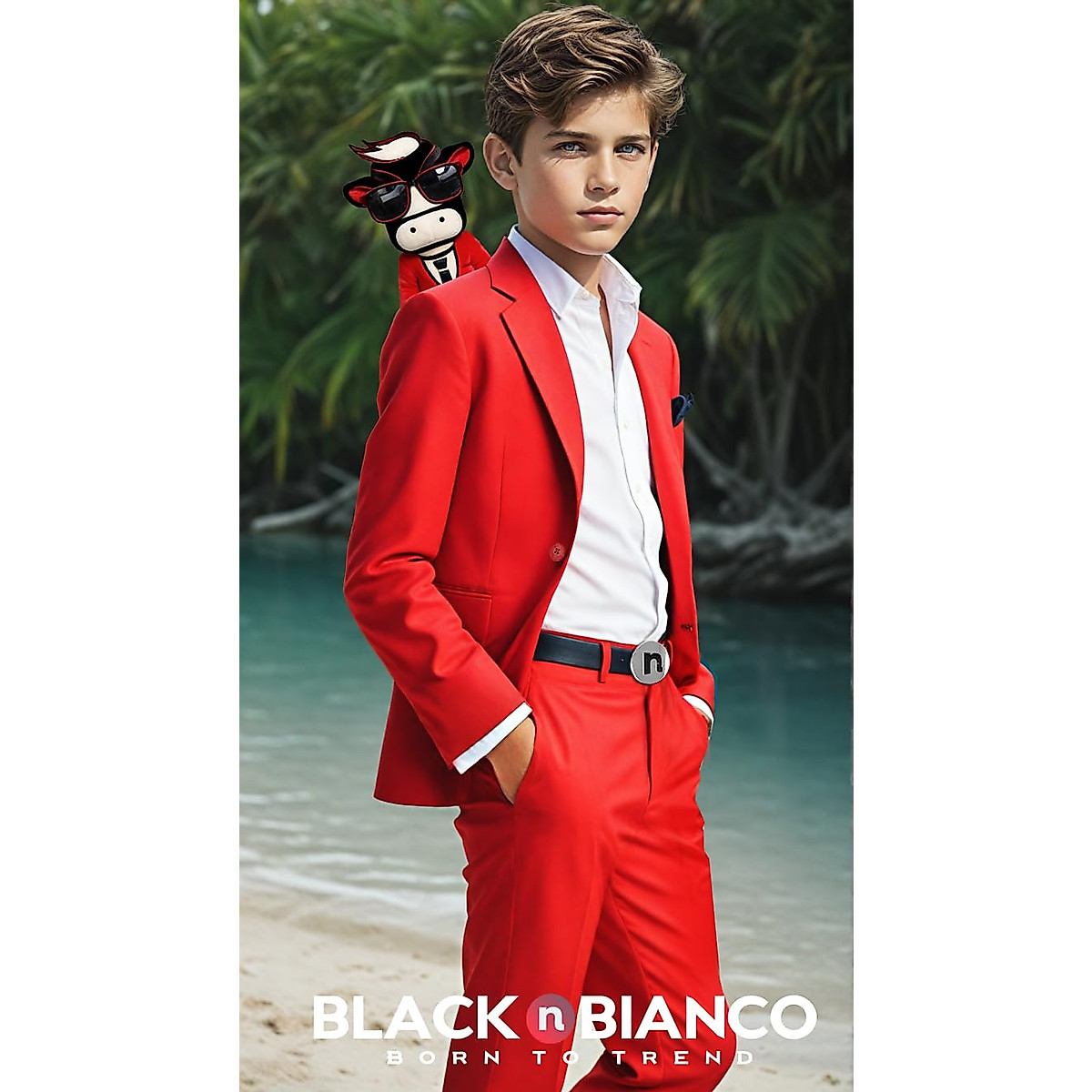 Black n Bianco Boys' First Class Slim Fit Suits Lightweight Style. Presented by Baby Muffin (2T, Fiery Red)