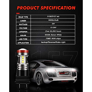 Torchbeam 3157 LED Light Bulbs 3600 Lumens with Projector Error-free For Reverse Back Up Lights DRL Brake Lights Fit 3156 3057 3056 4157 6500K Xenon White（Pack of 2）