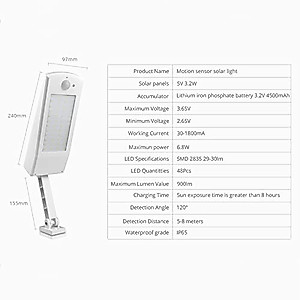 Solar Outdoor Lights, 48LEDs 900LM Garden Lights Solar Powered Waterproof IP65 4 Modes Emergency Light with PIR Motion Sensor, All-in-one Cordless Lamp, for Street Road Yard Pathway