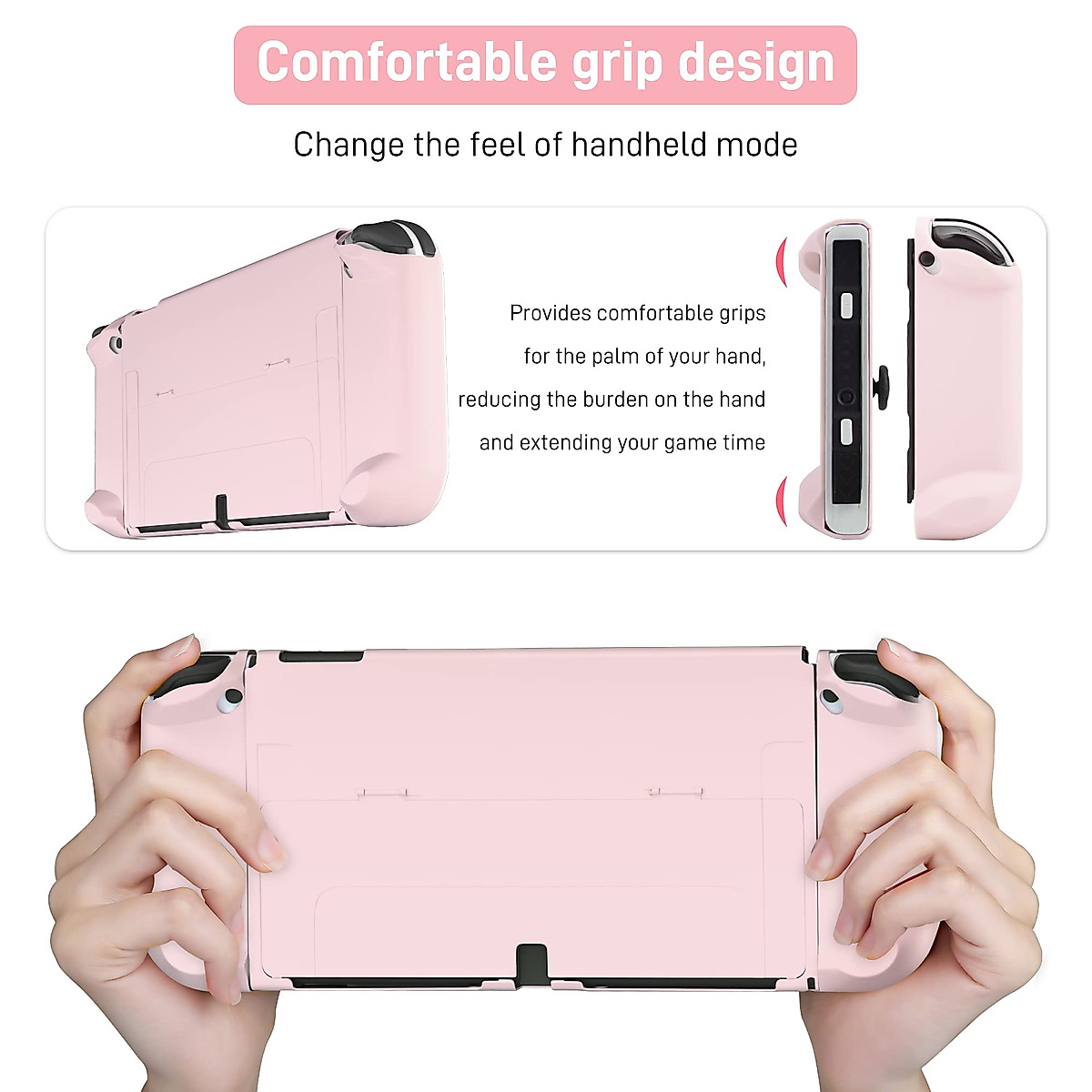 RHOTALL Protective Case Compatible with Nintendo Switch OLED, Dockable Shell for Switch OLED Console and Joycon Controller, Cute Accessories for Switch OLED with Comfortable Grip Design - Pink