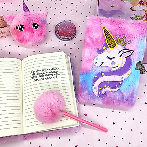 Lobimelan Unicorns Gifts for Girls Toys 6 7 8 9 10 Year Old Tie-Dye Playset Includes Star Stuffed Mirror Diary Eyemask Headband Purse Pen Bracelet and Sock