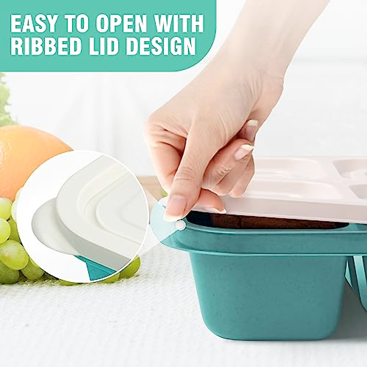 Mosville Snack Containers, Reusable 4 Divided Compartments Healthy Wheat Straw Bento Snack Box with 6 PCS Utensils, Meal Prep Containers with Snacks, Fruits, Nuts, Cookies, Candies [6 Pack]