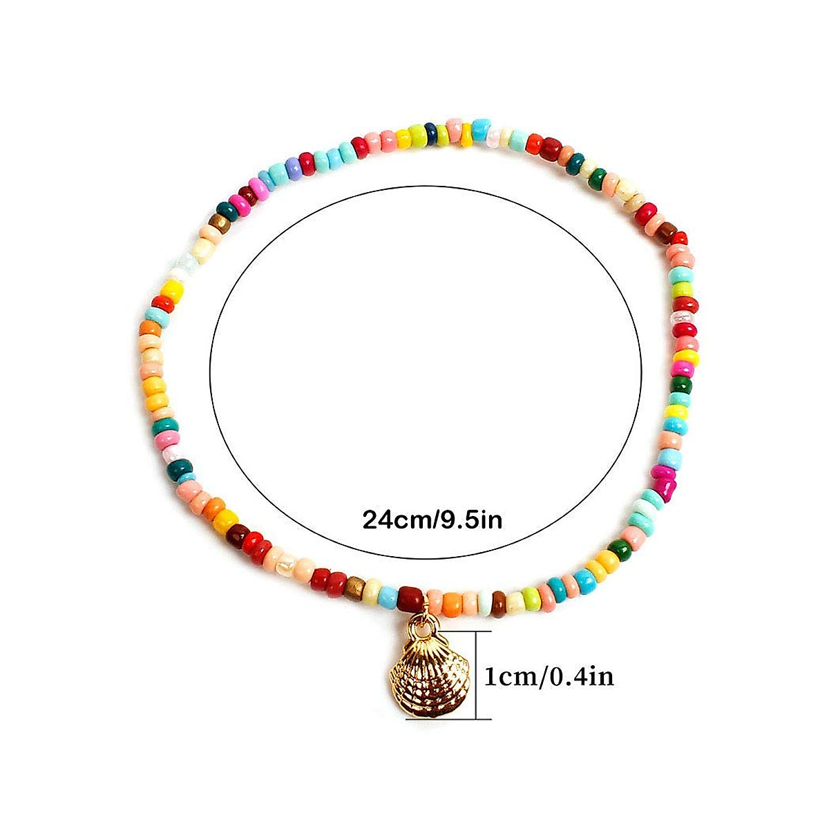 Boho Beaded Anklet Bracelet Gold Shell Anklet Chain Colorful Beaded Foot Jewelry Anklet for Women