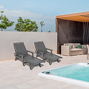 nalone Chaise Lounge Set of 2 Outdoor with 5-Position Adjustable Backrest, HDPE Lounge Chair for Outside Supports Up to 400 LBS, Pool Lounge Chairs for Patio Poolside Deck Beach Backyard (Grey)