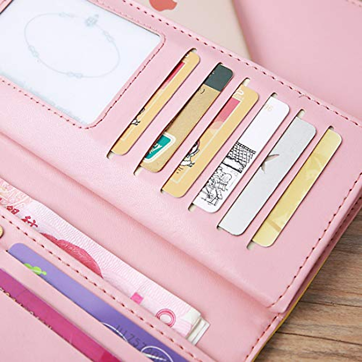 Wallets,Womens Lady PU Leather Zipper Large Capacity Multi Card Organizer (Style3-Pink)