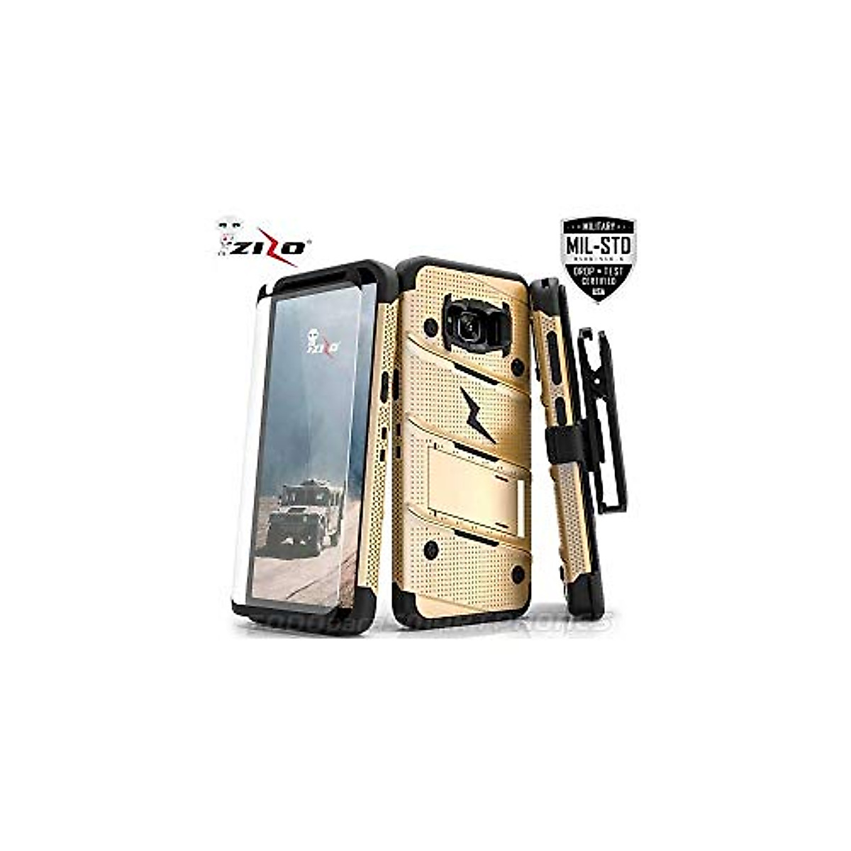 Samsung Galaxy S8 Plus Case, Zizo [Bolt Series] w/ [Galaxy S8 Plus Screen Protector] Kickstand [12 ft. Military Grade Drop Tested] Holster Clip - S8+ Gold/Black
