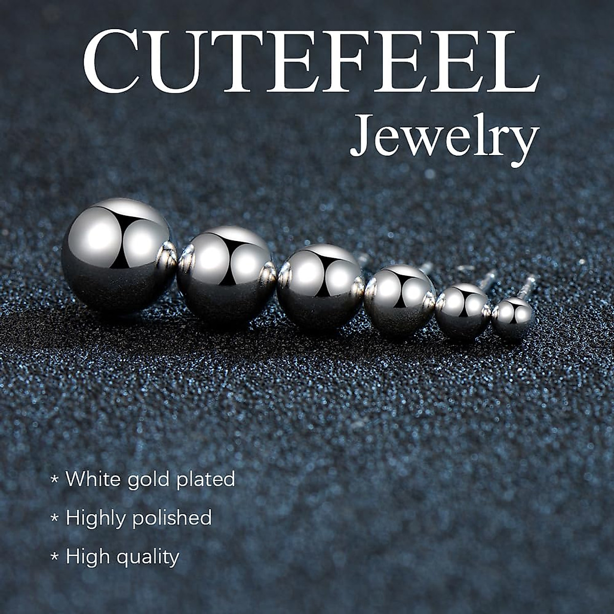 18K White Gold Plated Sterling Silver Ball Stud Earrings 3mm-8mm Options, Simple Polished Ball Studs Hypoallergenic Jewelry (3mm)