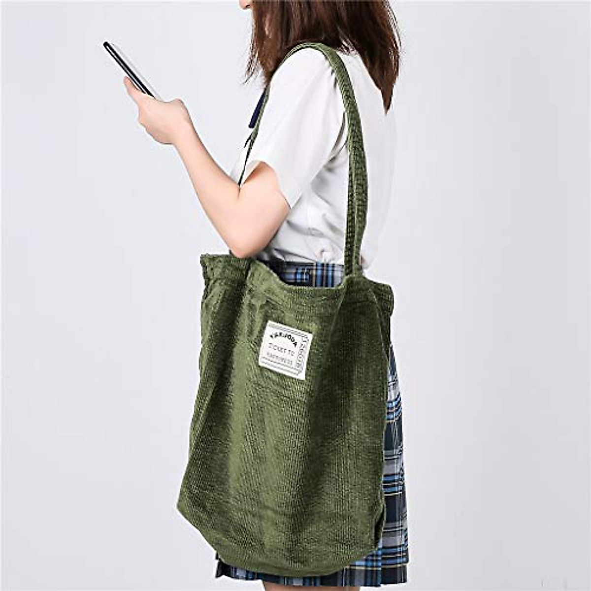 YARUODA Women Shoulder Handbags Casual Hobo Bags Corduroy Shopper Tote Bag, Green