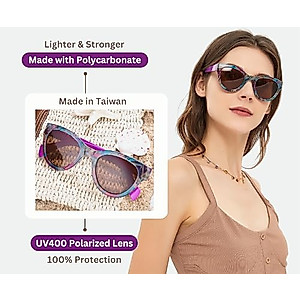 Leafael Sunglasses Womens Trendy Retro Purple Floral Designs | Polarized Lens UV Protection | Round Cat Eye Frame | Casual & Active