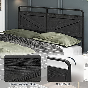 HOOBRO Wooden Panel Headboard, Queen Headboard, Minimalist Headboard with Metal Frame, Height Adjustable, Headboard with Bed Frame Adapter, Black