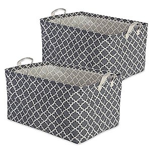 DII Laundry Storage Collection, PE Coated Collapsible Bin with Handles, Gray Lattice, Large Set, 10.5x17.5x10"