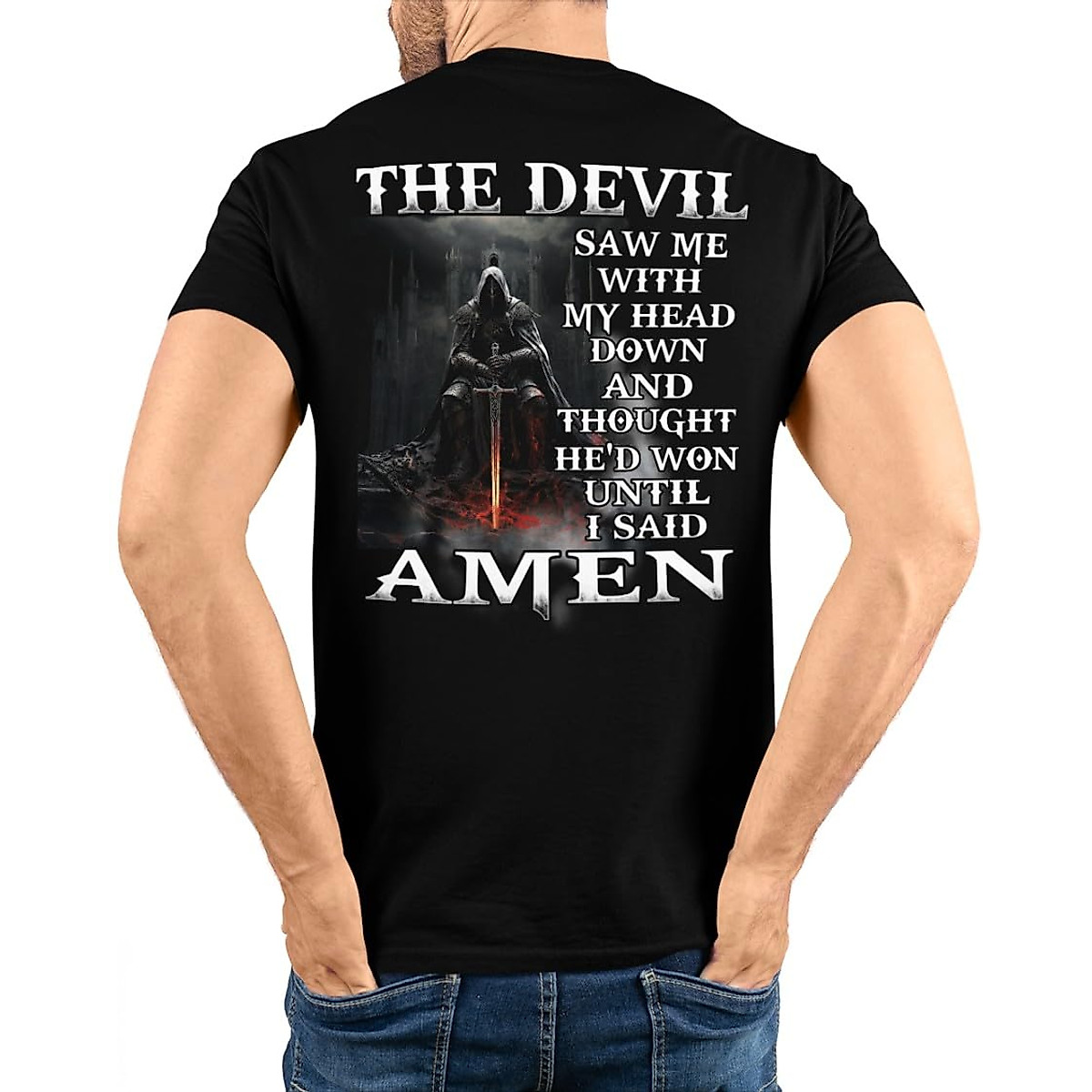 ATMTEE The Devil Saw Me with My Head Down T-Shirt, Christian T-Shirts, Christian Men T Shirts, Black T-Shirt for Christian (as1, Alpha, x_l, Regular, Regular, Black)