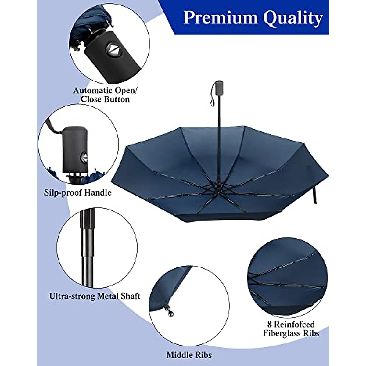 Wesiti 10 Pack Rain Umbrellas Bulk Windproof Travel Umbrellas Folding Umbrella Automatic Open and Close Collapsible Umbrella Portable Compact Umbrella for Family Men Women Kids (Black, Navy)