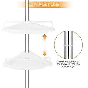 Ejoyous Tension Corner Shower Caddy, 4 Tier Height Adjustable Bathroom Corner Shower Rack Organizer Telescopic Rustproof Shower Caddy Pole for Storing Shampoo, Conditioner, Soap - White