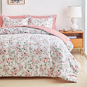 UOZZI BEDDING Bed in a Bag All Season Soft Microfiber Reversible Bed Comforter Set (1 Comforter 2 Pillow Shams 1 Flat Sheet 1 Fitted Sheet 2 Pillowcases) (Flowers 1, Queen-7 Pieces)